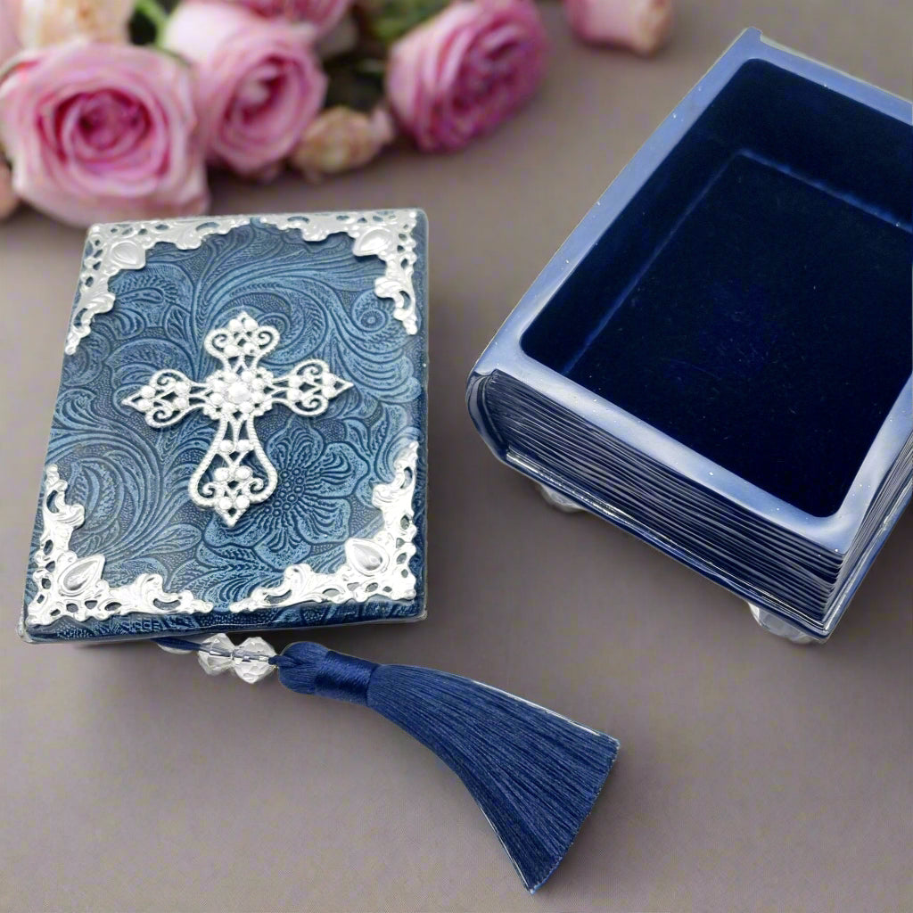 Blue & Silver Embellished Book Keepsake Box – Girl in the Garage