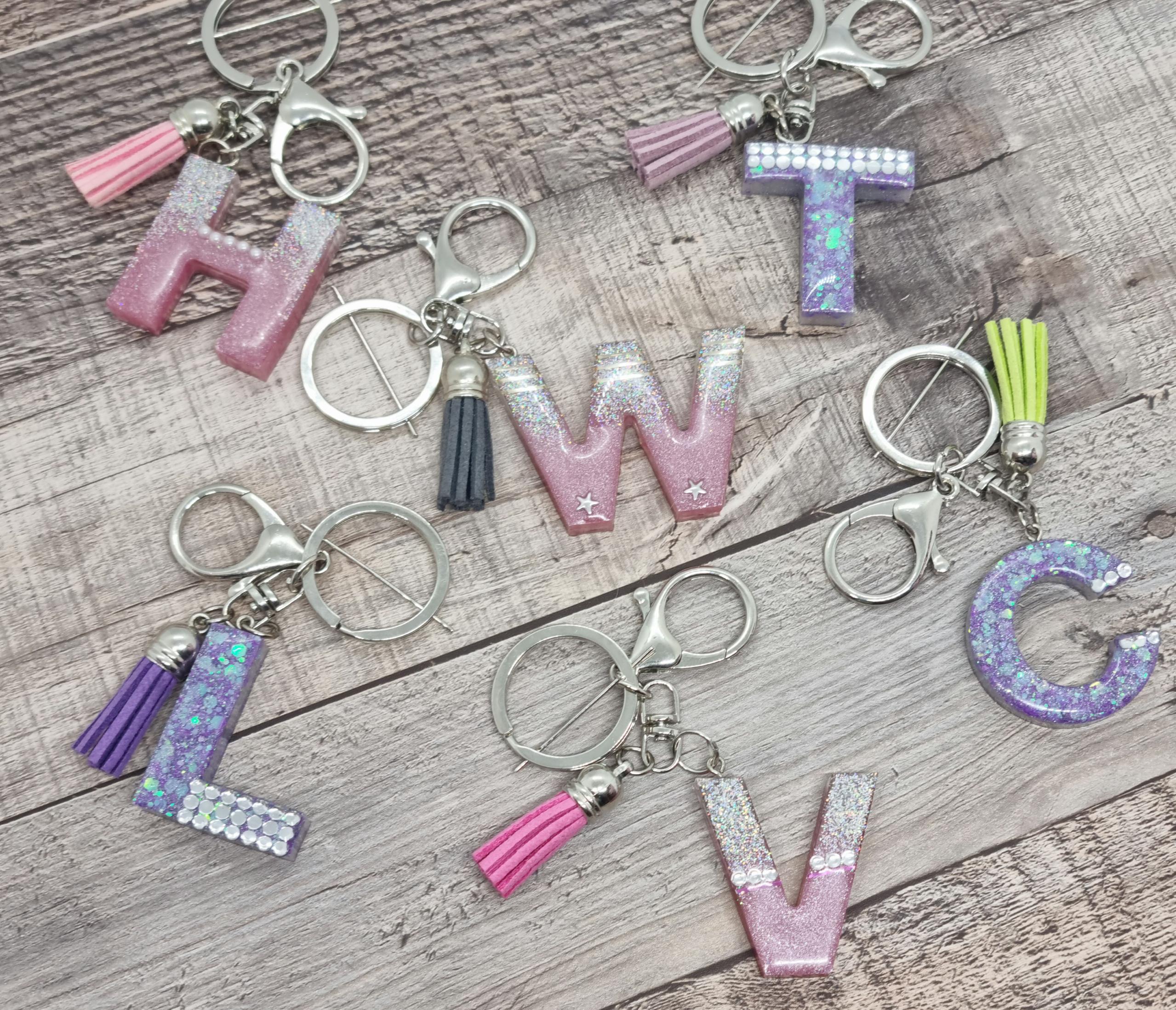Resin Alphabet Letter Silver Glitter Tassel Keychains – Girl in the Garage